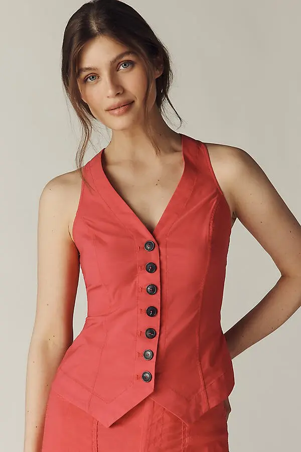 Anthropologie Halsey Slim Button-front Vest Top