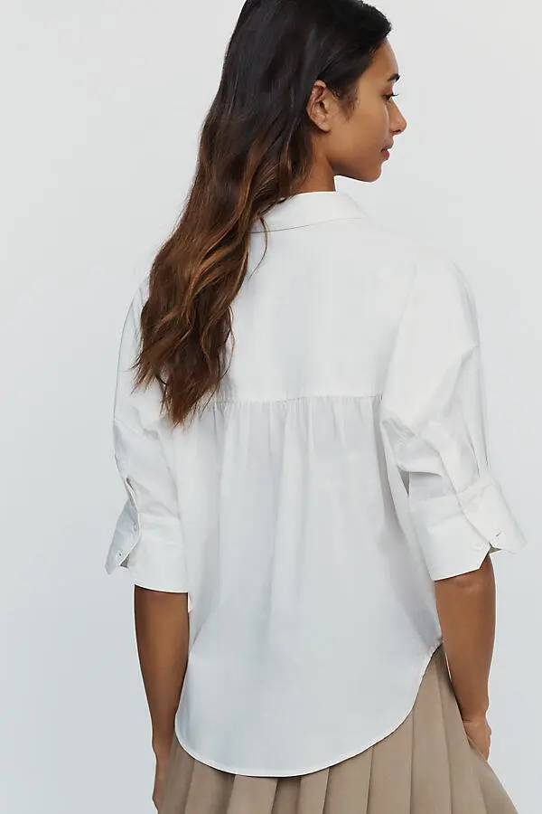 Maeve Mabel Boxy Oxford Shirt With Embroidered Pocket Detail - Apples