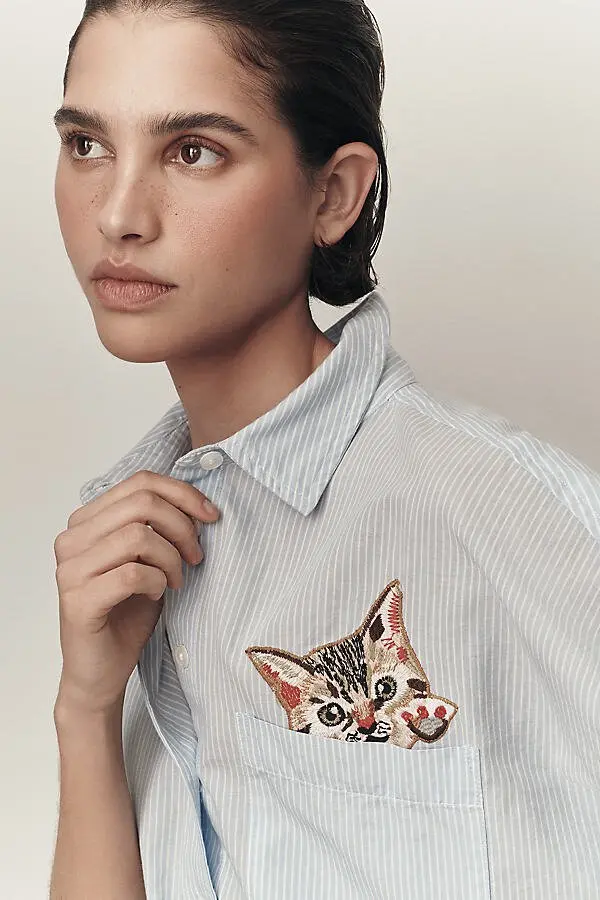Maeve The Mabel Boxy Oxford Shirt - Blue Stripe / Cat