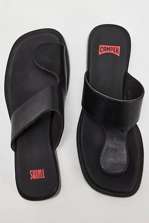 Camper Abstract Leather Slip-on Sandals - Black