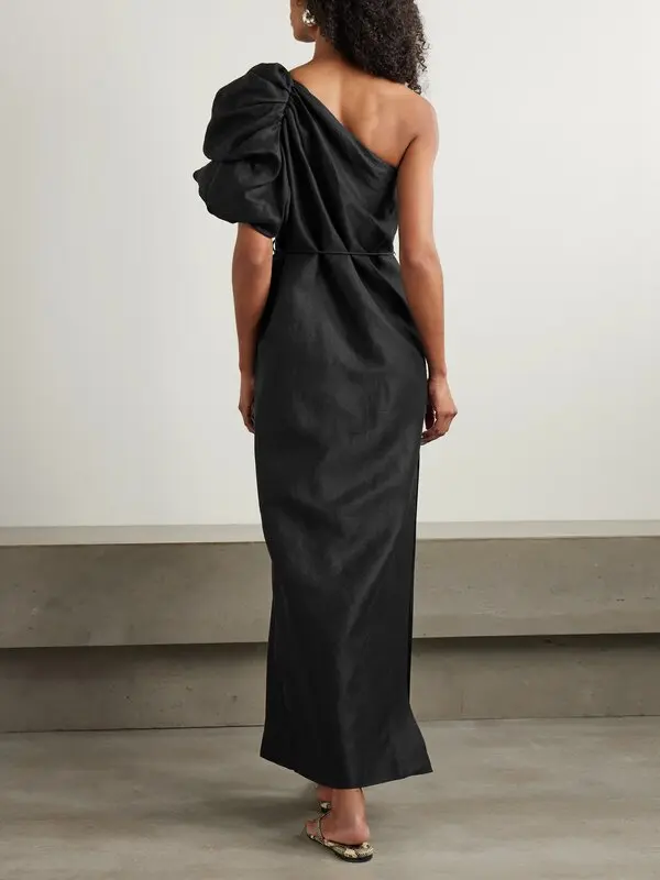 aje black long dress Elations Knit Maxi Dress-BLACK / XXS