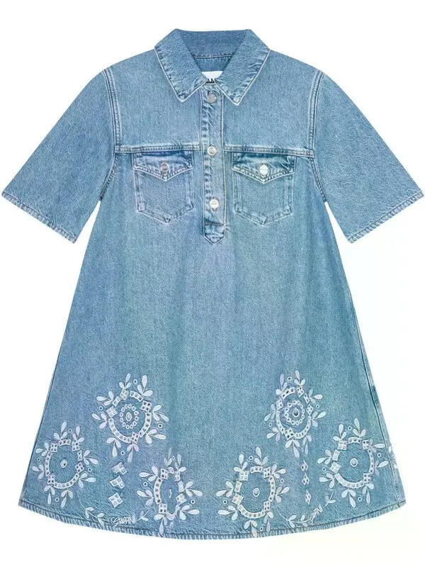 GANNI Embroidered Denim Shirt Dress