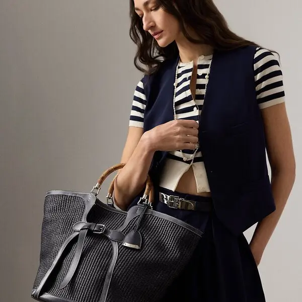 Ralph Lauren Braided Raffia Large Tote - Lux Navy