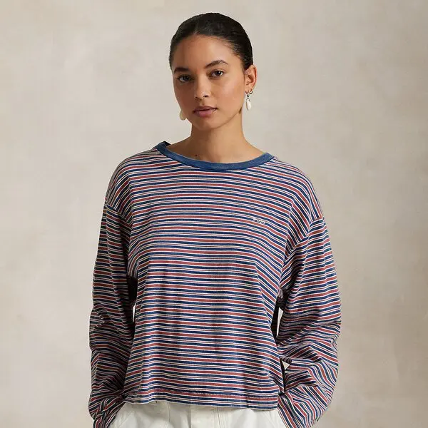 Ralph Lauren Striped Jersey Cropped Long-sleeve Tee