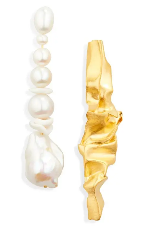 Completedworks Pearl And Ceramic Mismatched Drop Earrings - 18ct Gold Plated