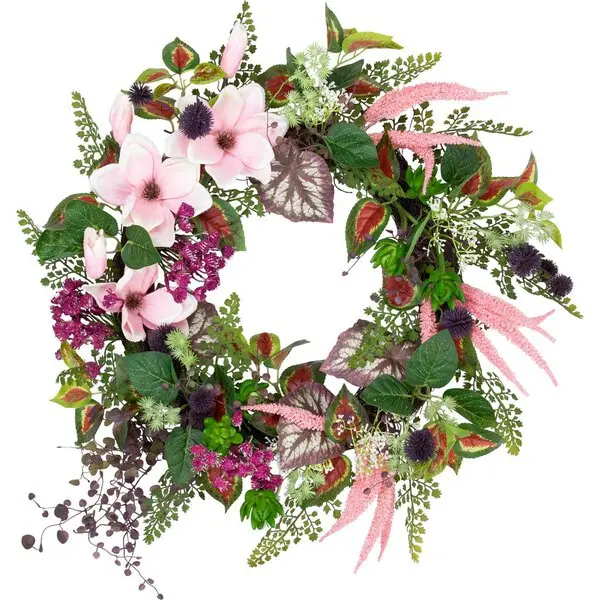 NORTHLIGHT Artificial Astilbe And Thistle Mixed Spring Floral Wreath24 - Green