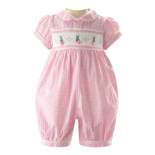 RACHEL RILEY Gingham Bunny Smocked Babysuit - Pink