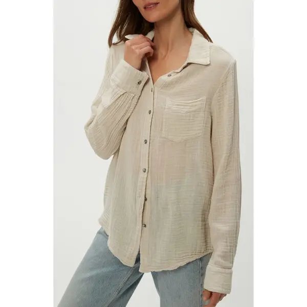 Michael Stars Ernie Cotton Gauze Button-up Shirt - Cement