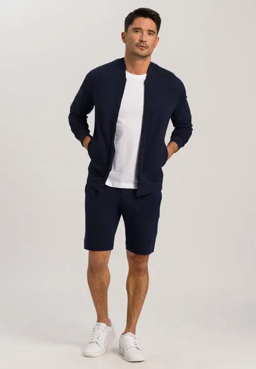Hanro Living Cotton Zip-up Varsity Jacket - Black Iris