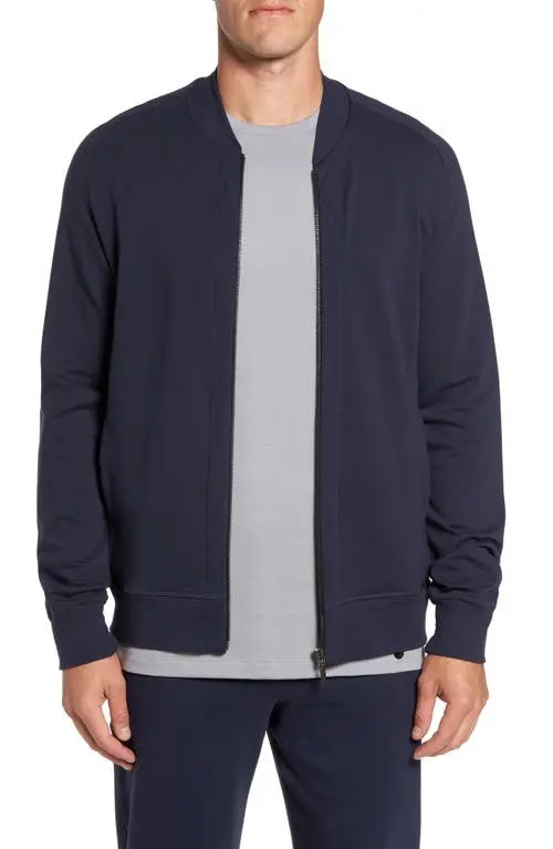 Hanro Living Cotton Zip-up Varsity Jacket - Black Iris