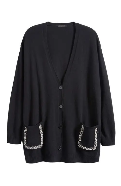 Marina Rinaldi Pavido Rhinestone Pocket Wool & Cashmere Cardigan