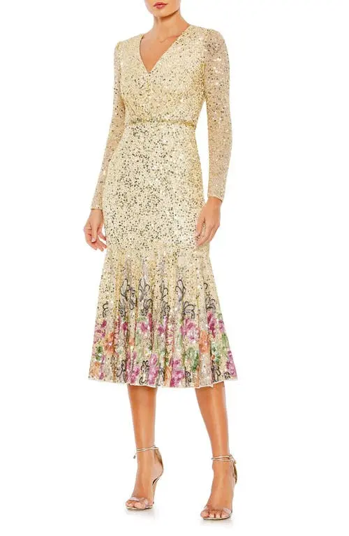 Mac Duggal Faux Wrap Tea-length Dress