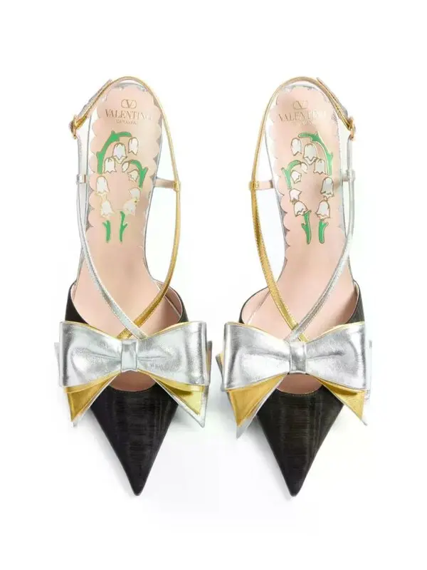Valentino Garavani Moiré Fabric Slingback Pumps With Bow Detail - Black