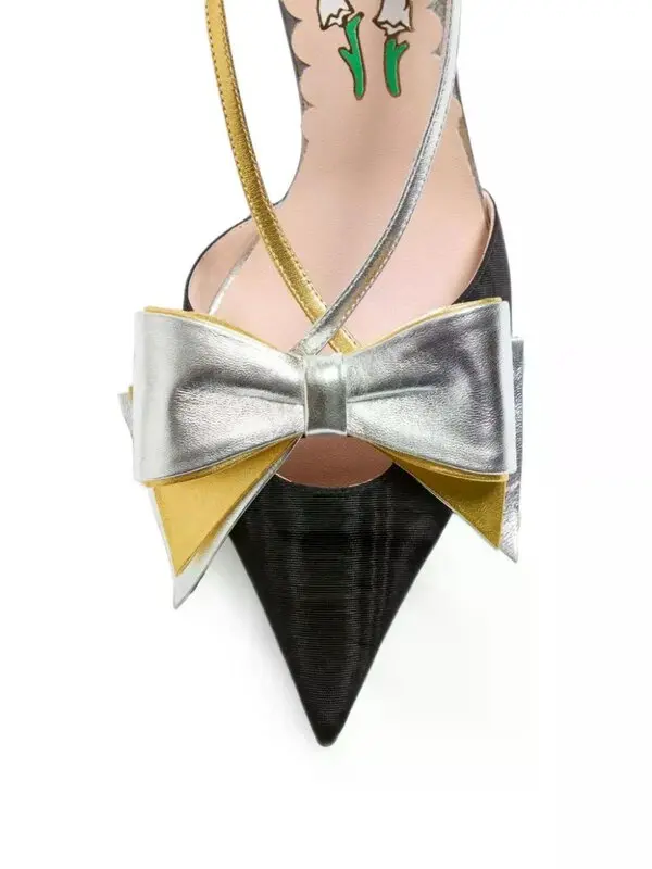 Valentino Garavani Moiré Fabric Slingback Pumps With Bow Detail - Black