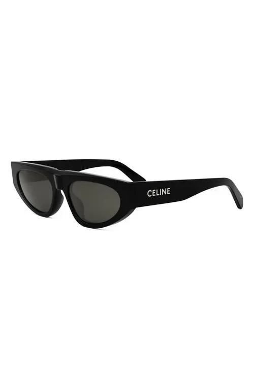 Celine Monochroms 55mm Geometric Sunglasses - Shiny Black / Smoke