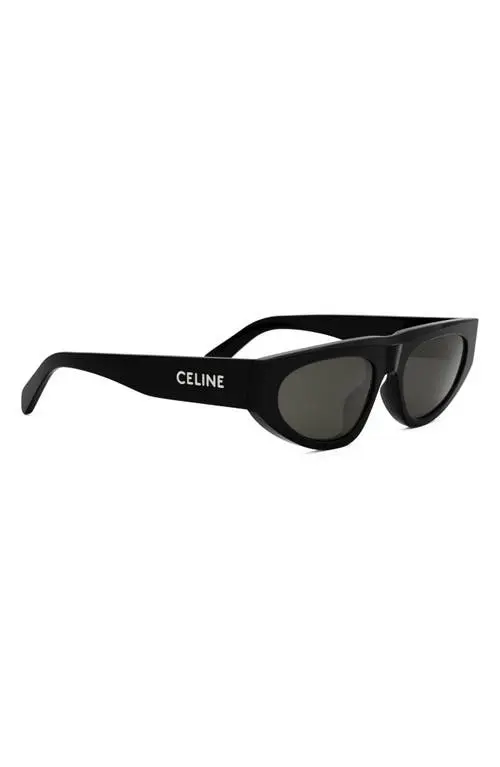 Celine Monochroms 55mm Geometric Sunglasses - Shiny Black / Smoke