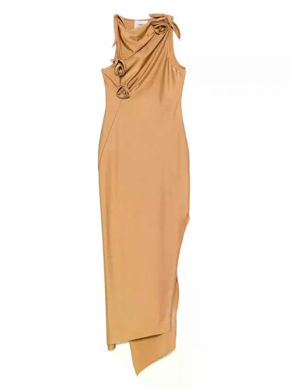 Coperni Asymmetric Flower Maxi Dress - Brown