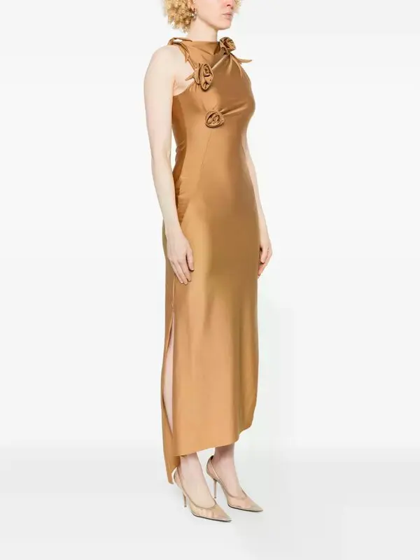 Coperni Asymmetric Flower Maxi Dress - Brown