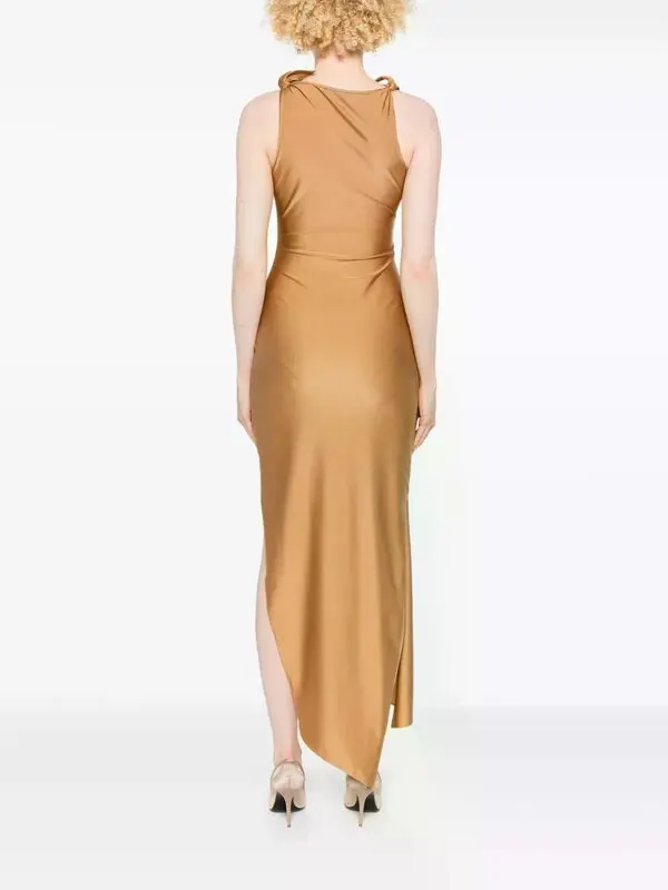Coperni Asymmetric Flower Maxi Dress - Brown