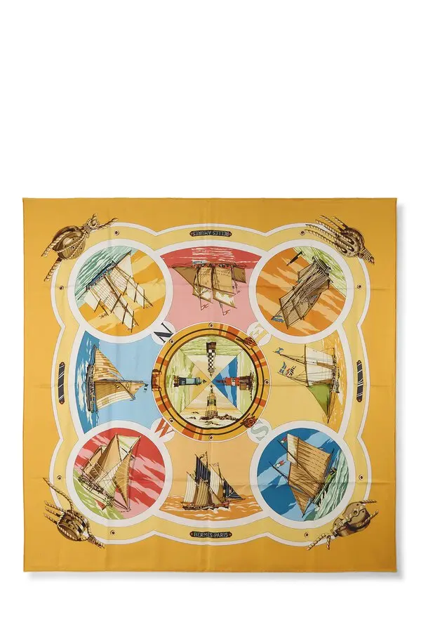 Hermès Multicolor 'belles Amures' Silk Scarf 90 - Yellow