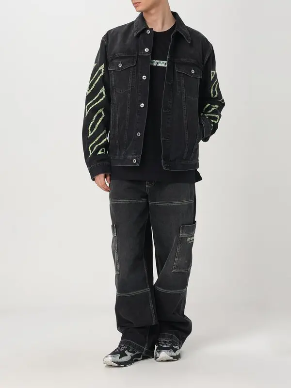 Off-White Denim Jacket With Graphic Detailing - Black