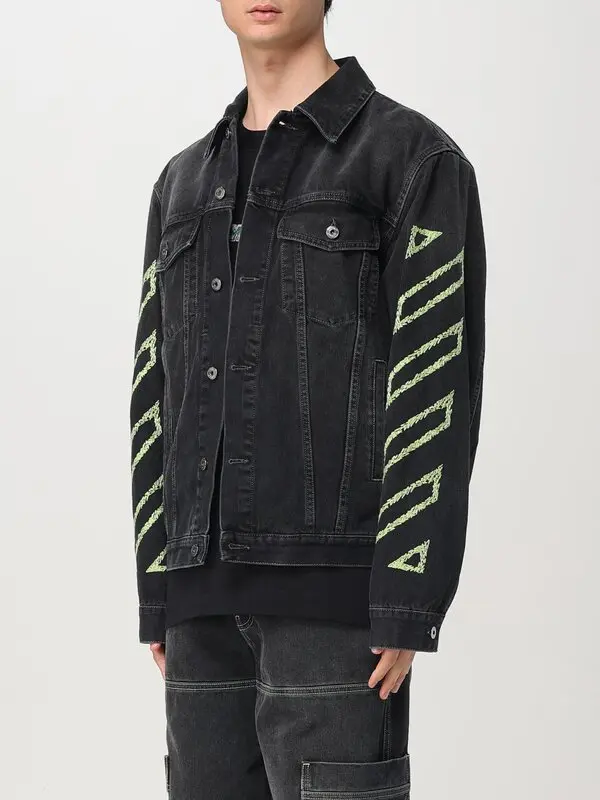 Off-White Denim Jacket With Graphic Detailing - Black