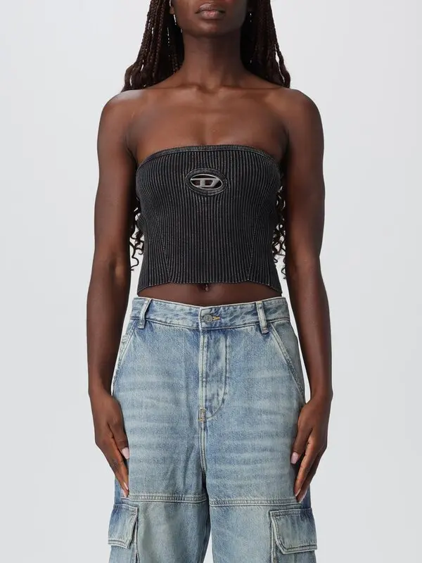 DIESEL® Ribbed Logo Tube Top - Black