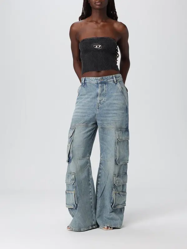 DIESEL® Ribbed Logo Tube Top - Black