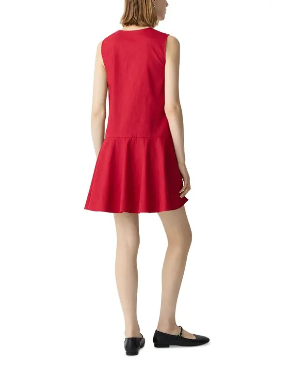 Drop-waist Crunch Linen Mini Dress - Cherry