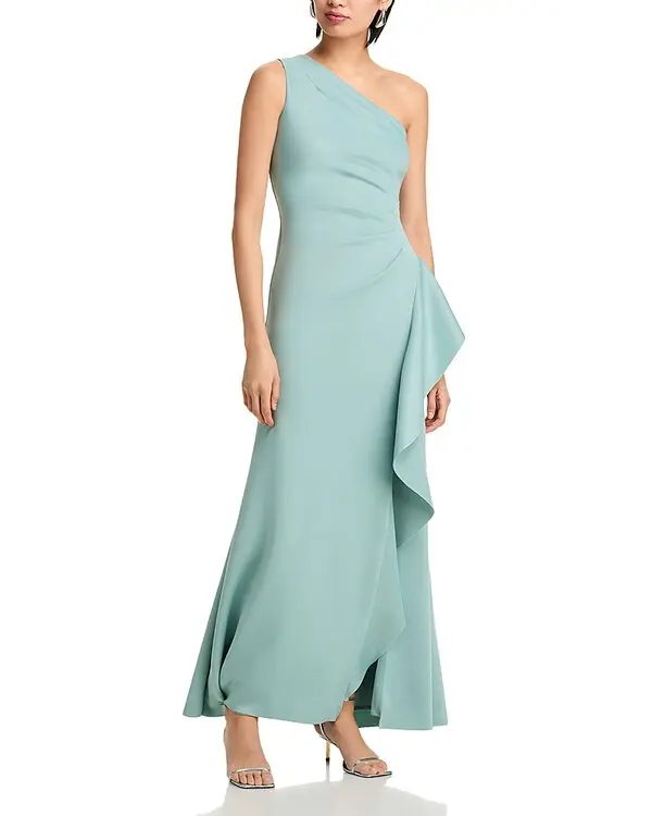 Aqua One Shoulder Ruffled Dress