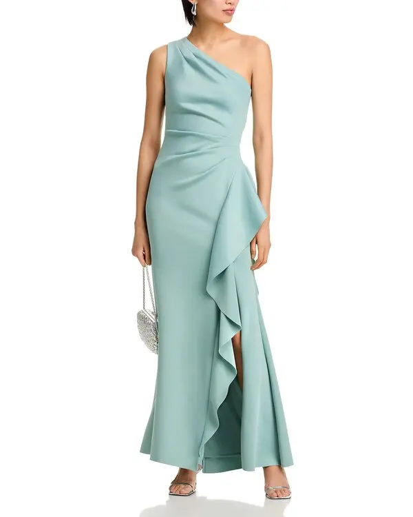 Aqua One Shoulder Ruffled Dress