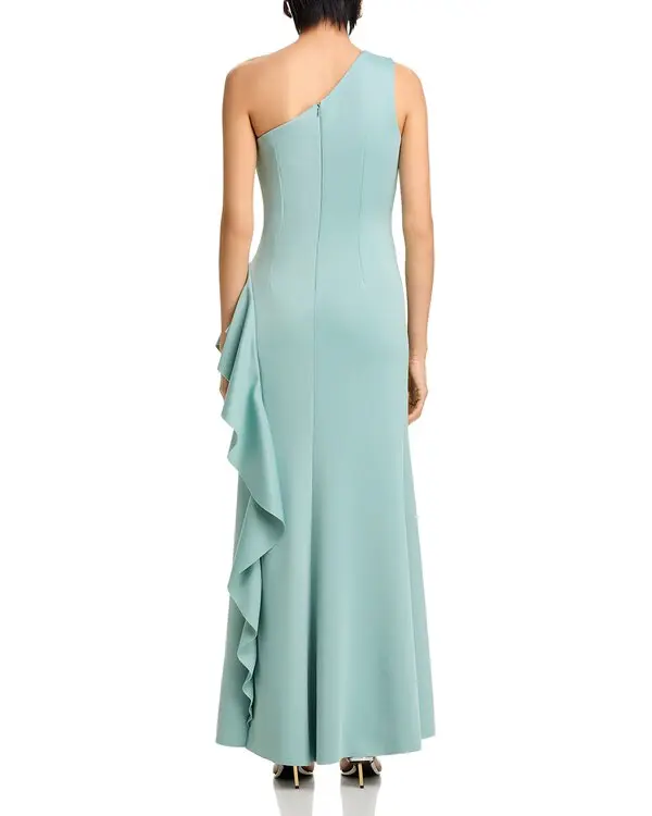 Aqua One Shoulder Ruffled Dress