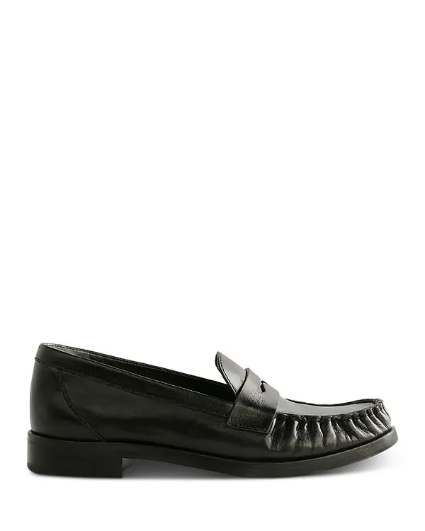 REFORMATION Ani Ruched Loafer Flats - Black Leather