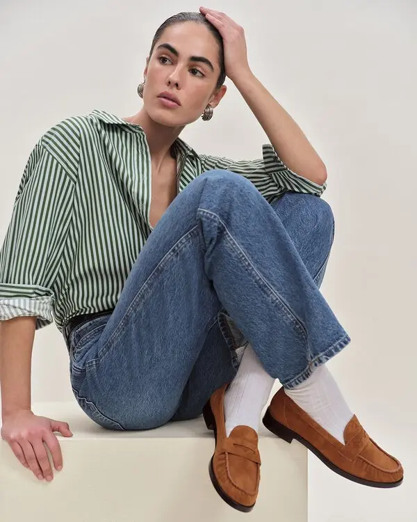 REFORMATION Ani Ruched Loafer Flats - Rum