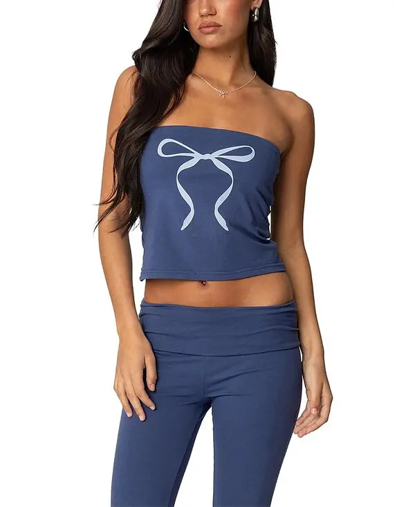 EDIKTED Aiyana Bow Tube Top - Blue