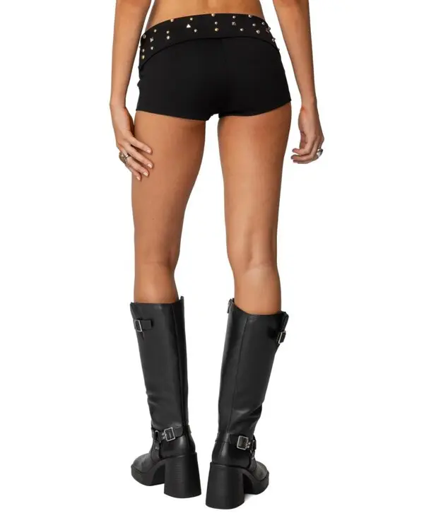 EDIKTED Studded Foldover Micro Shorts - Black