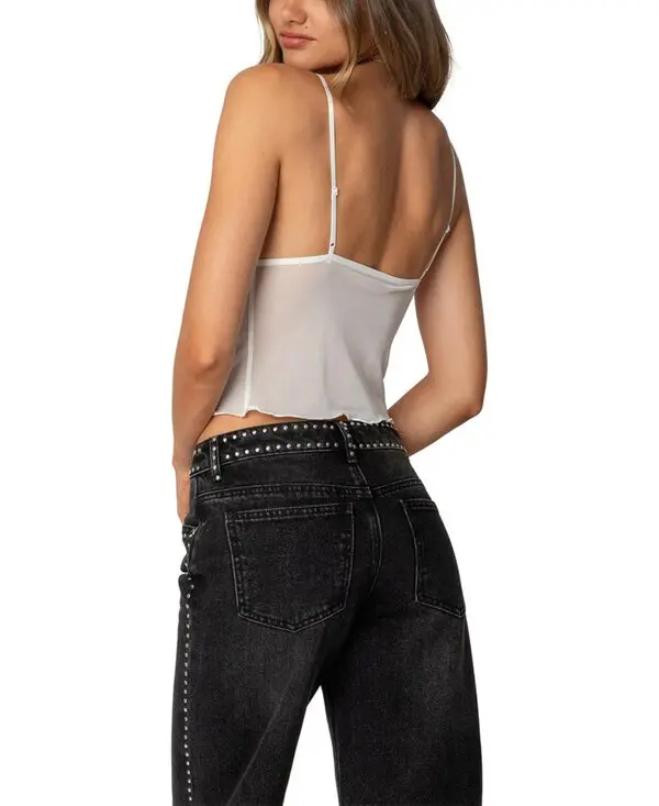 EDIKTED Malika Lacey Sheer Mesh Tank Top