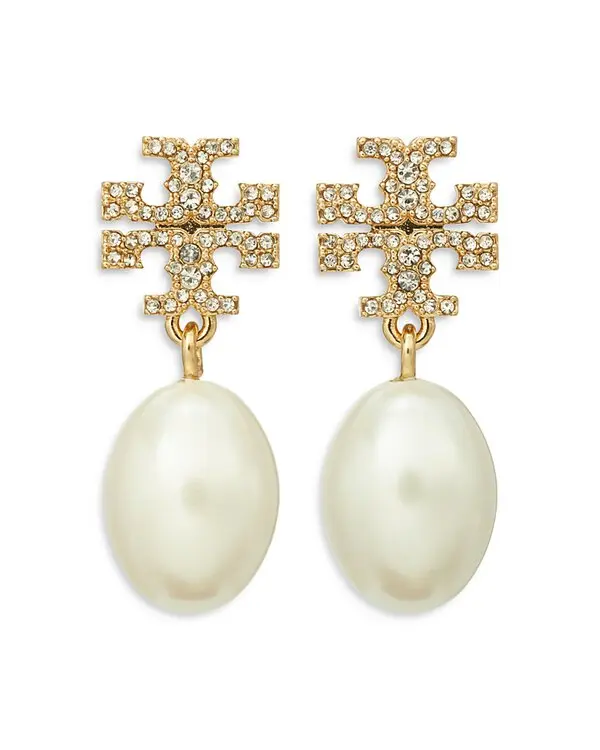 Tory Burch Kira Pave & Cultured Freshwater Pearl Drop Earrings - Gold