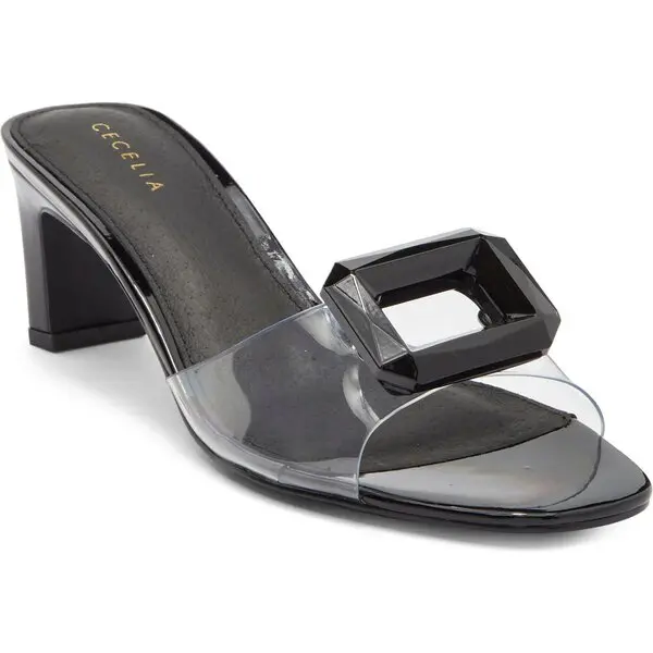 CECILIA NEW YORK Park Avenue Jewel Detail Sandals - Black Patent