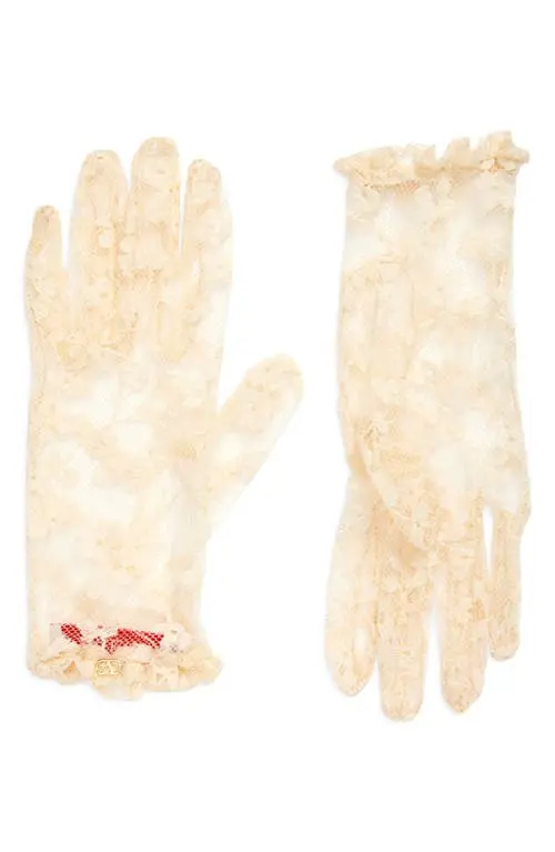 Valentino Garavani Vlogo Floral Lace Gloves - Yba Burro/ Oro