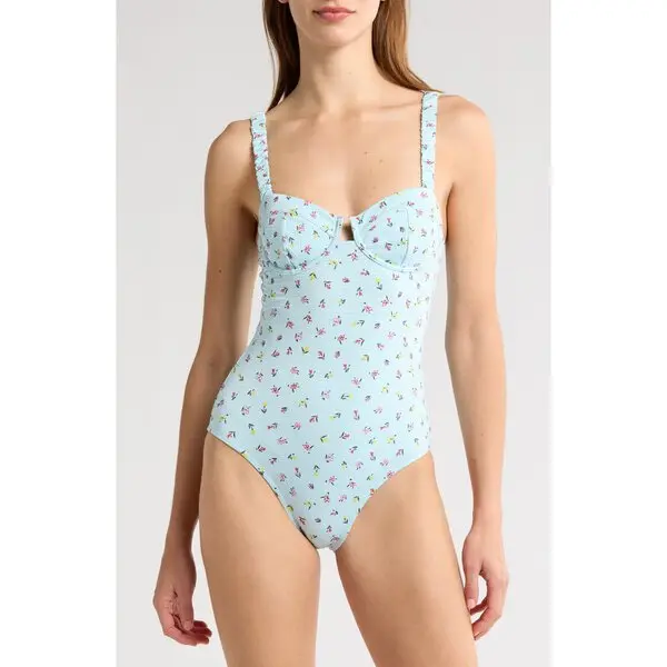 Solid & Striped Verona Embroidered Seersucker One-piece Swimsuit - Embroidered Floral Sky