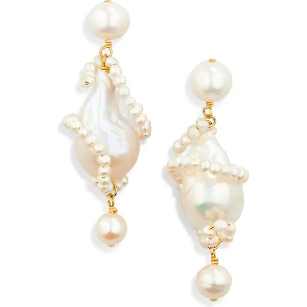 Completedworks Carvings Baroque & Freshwater Pearl Drop Earrings - 18ct Gold Plated