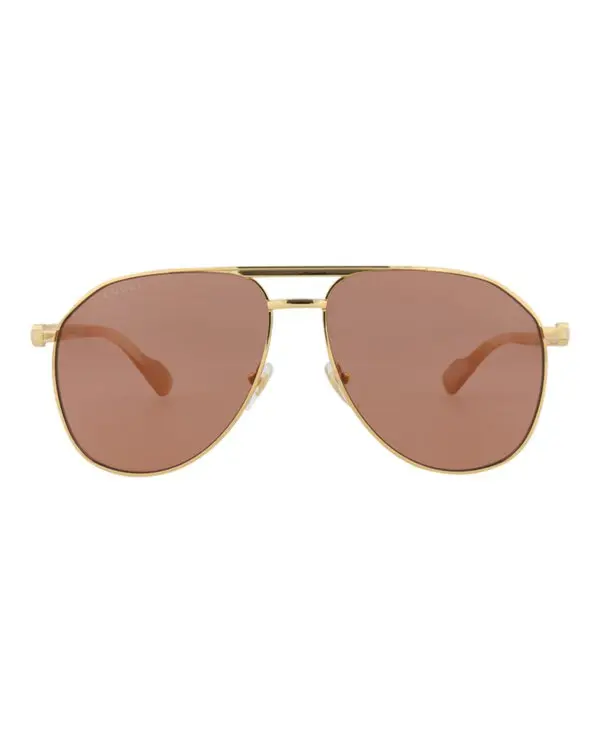 Gucci Aviator Frame Metal Sunglasses - Gold/brown (gg1220s