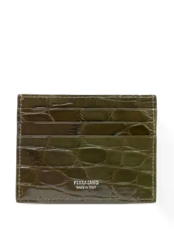 FERRAGAMO Gancini Alligator-leather Cardholder - Green