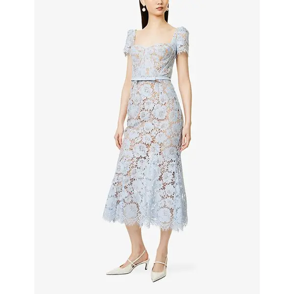 Self-Portrait Corset-Bodice Lace Midi Dress - Blue | Editorialist