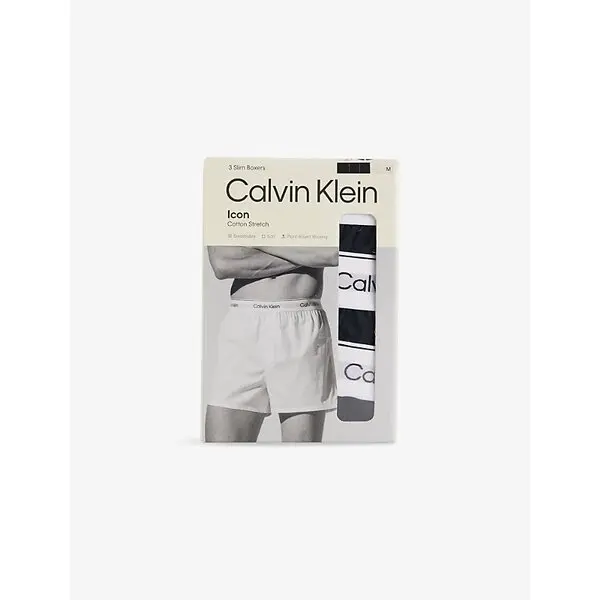Calvin Klein Icon Pack-of-three Slim-fit Stretch-cotton Boxer - Black Black Black