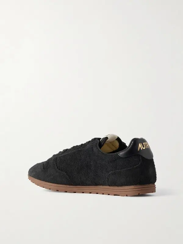 AUTRY Windspin Leather-trimmed Perforated Brushed Suede Sneakers - Black