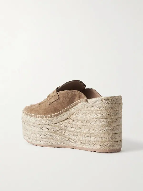 GIANVITO ROSSI Suede Espadrille Wedge Mules