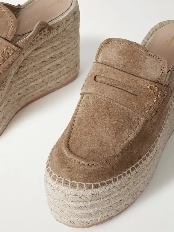 GIANVITO ROSSI Suede Espadrille Wedge Mules
