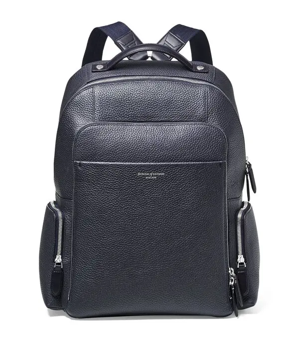ASPINAL OF LONDON Pebbled Leather Reporter Zipped Backpack - Navy